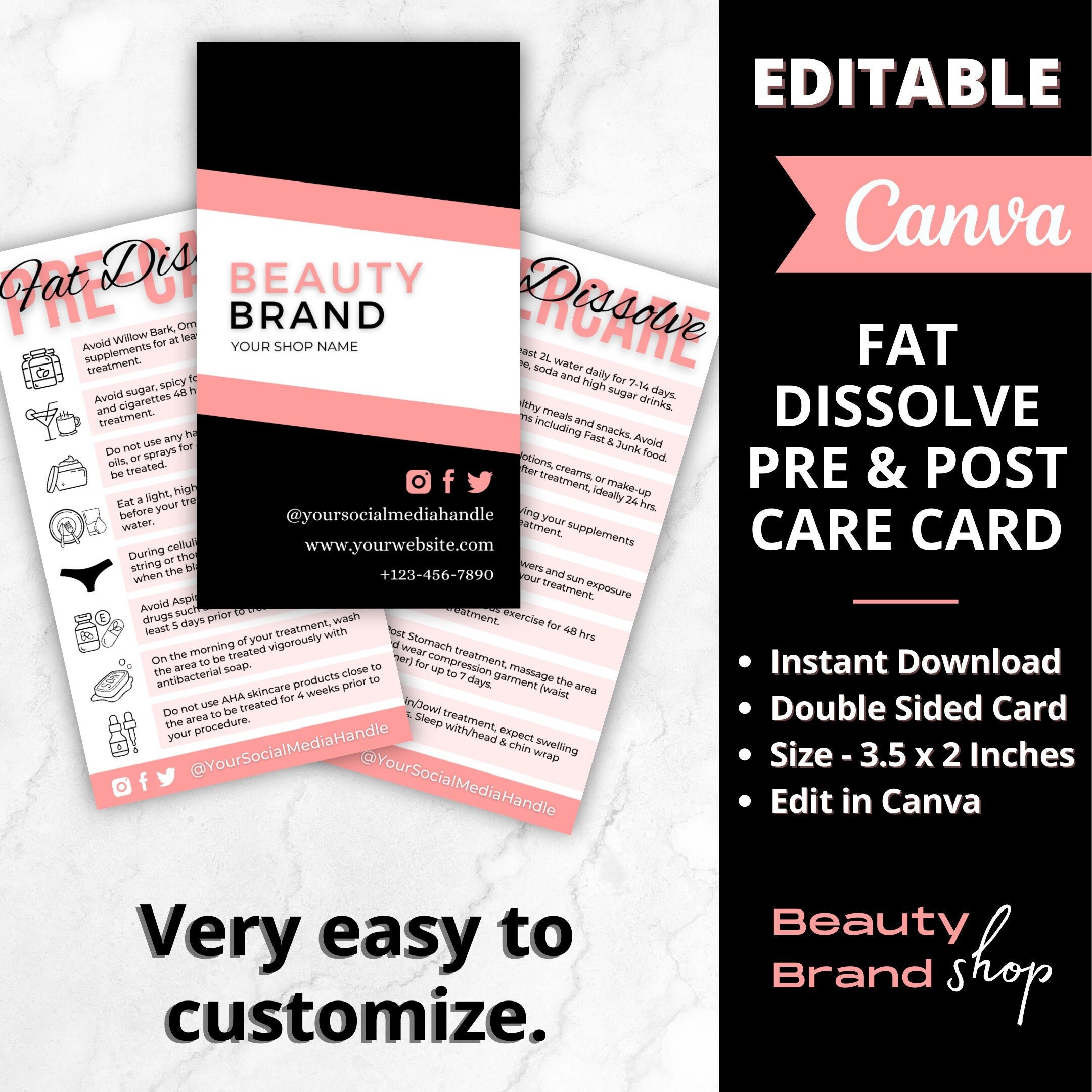 Fat Dissolve Cards, Pre Care and Post Care Business Cards, Fat ...