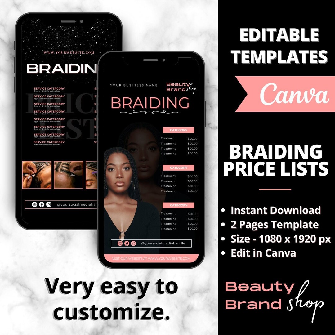 Braiding Price List Story Template, Beauty Hair Salon Stylists Pricing ...