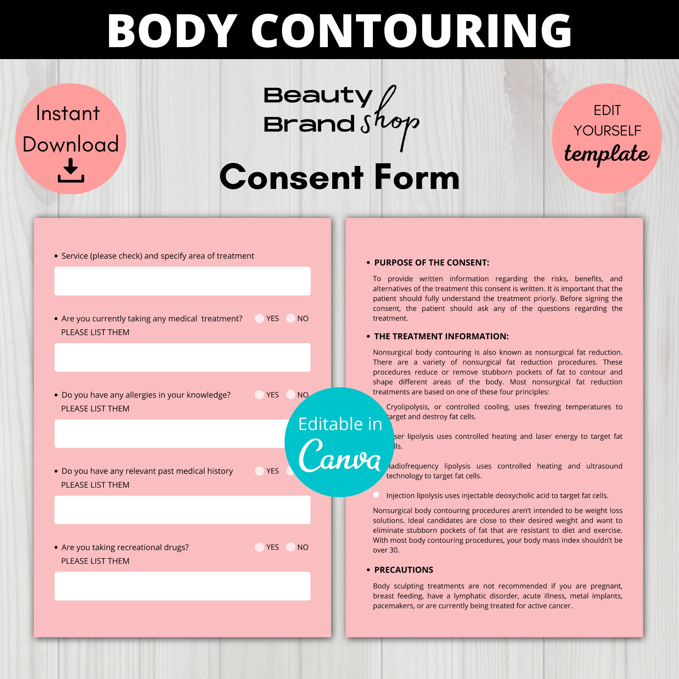 Body Contouring Consent Form, Editable Body Sculpting Client Intake ...