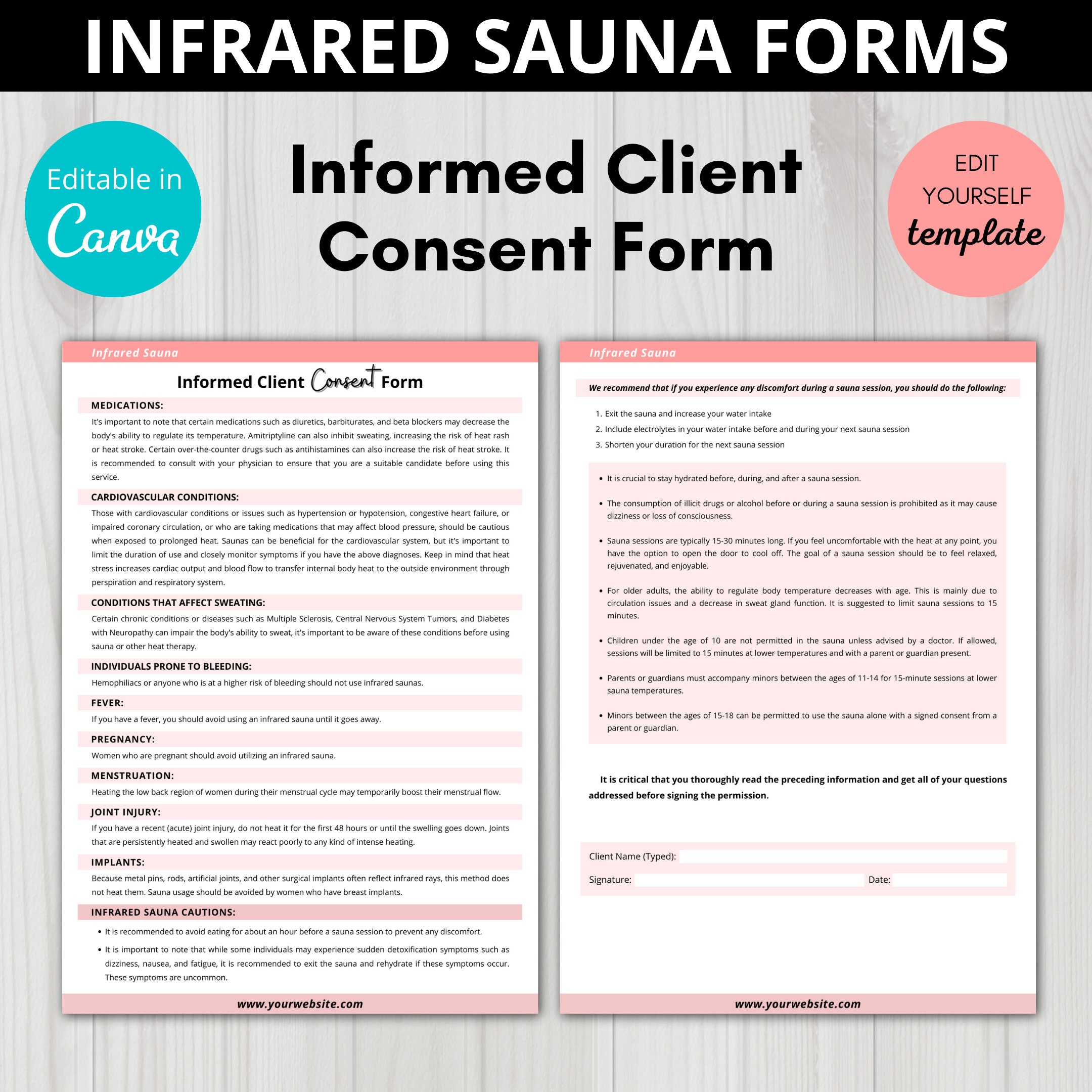 Infrared Sauna Consent Form, Detox Sauna Form, Sauna Consent Form ...