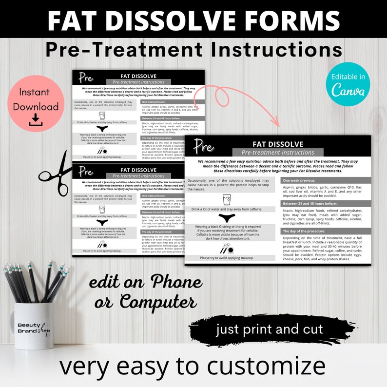 Fat Dissolving Forms, Fat Dissolve Forms, Consent Form, Consultation ...