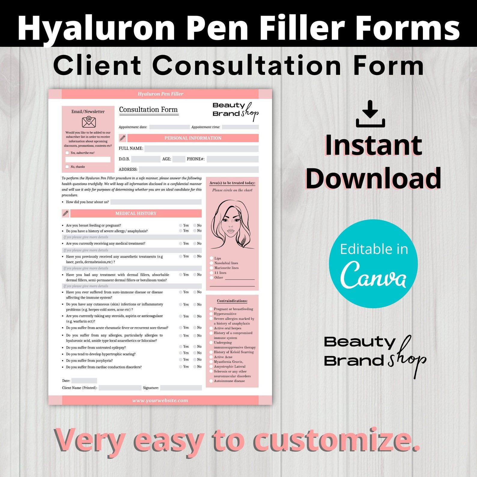 Hyaluron Pen Filler Form Editable Consultation Form - Etsy