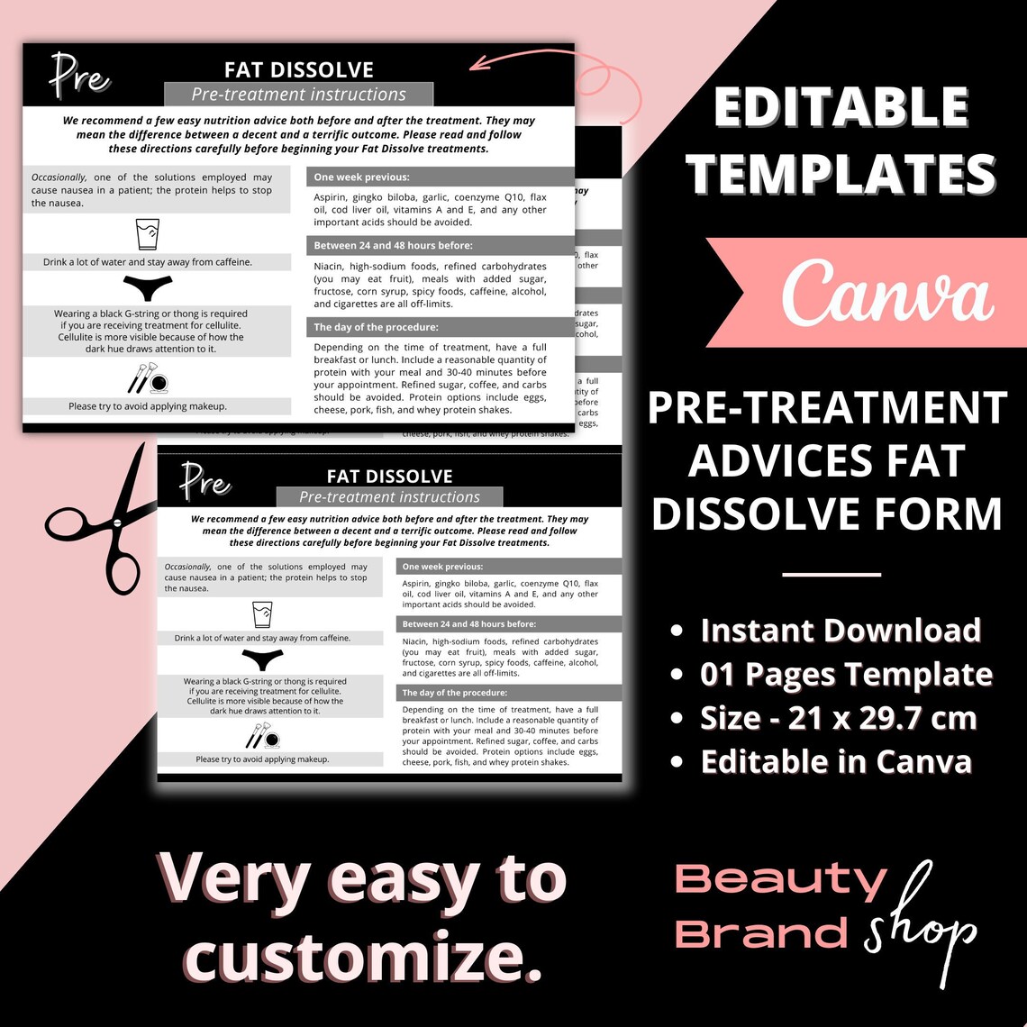 Pre-treatment Advices, Pre Care Card, Fat Dissolving Form, Fat Dissolve ...