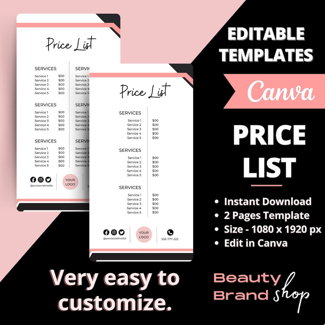 Stylish Price List Template for Makeup, Hair, Beauty, Spa, Lash ...