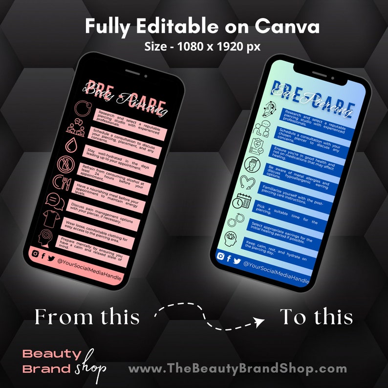 Body Piercing Pre & Aftercare Story, Body Piercing Care Card, Piercing ...