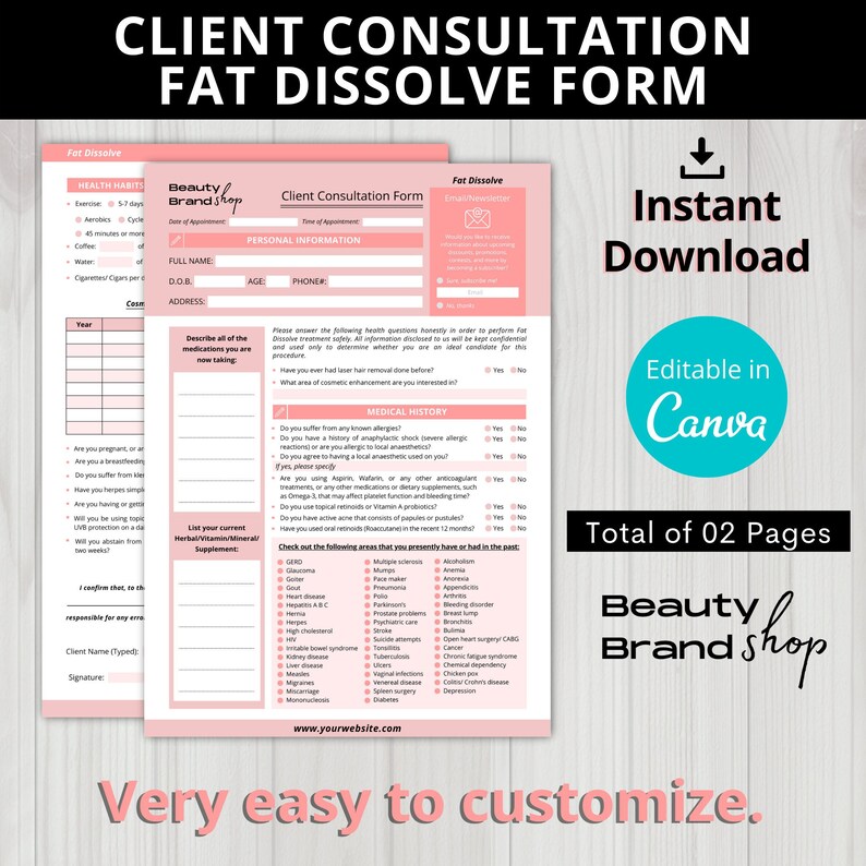 Consultation Form Editable Fat Dissolving Forms Fat - Etsy