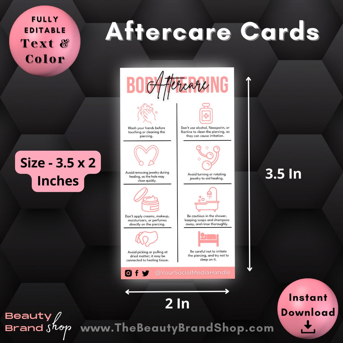 Body Piercing Aftercare Card, Body Piercing Care Card, Piercing After ...