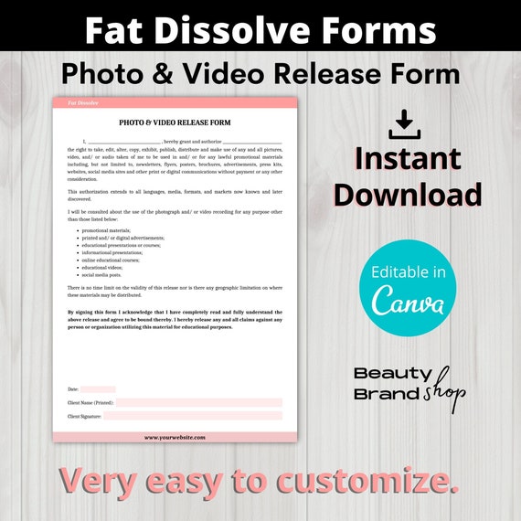 Photo & Video Release Forms Editable Fat Dissolving Forms - Etsy