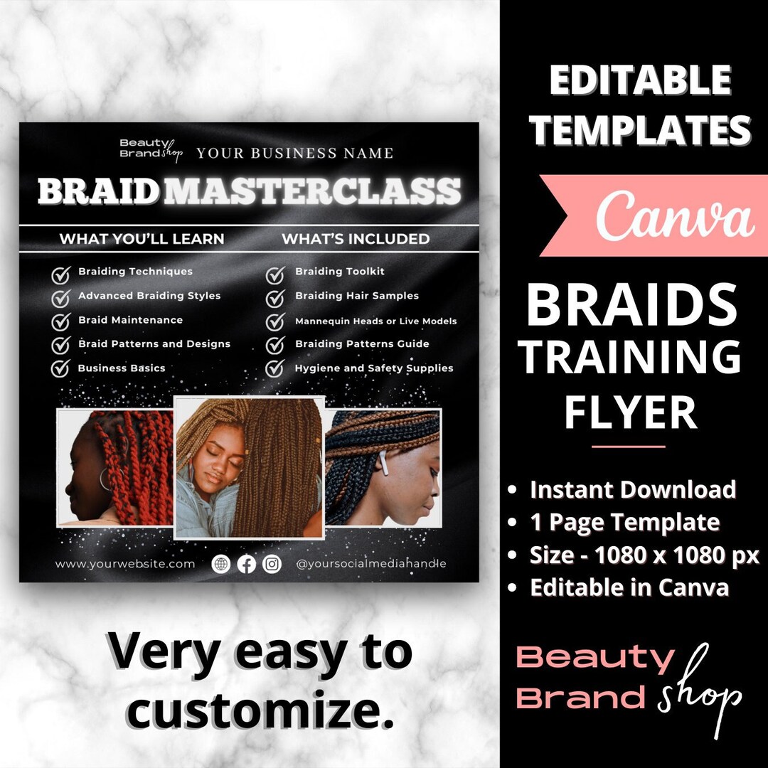 Braiding Course Flyer, DIY Flyer Template Design, Braid Training Flyer ...