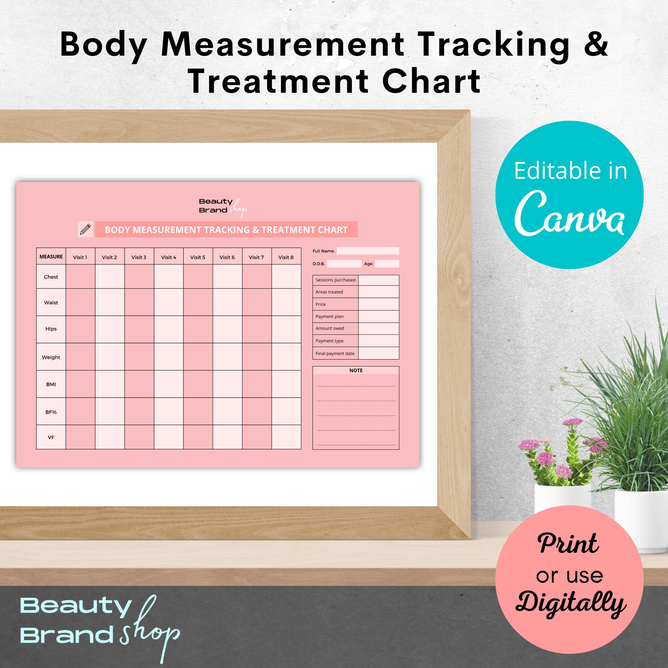 Body Sculpting Body Measurement Form, Treatment Chart, Body Measurement ...