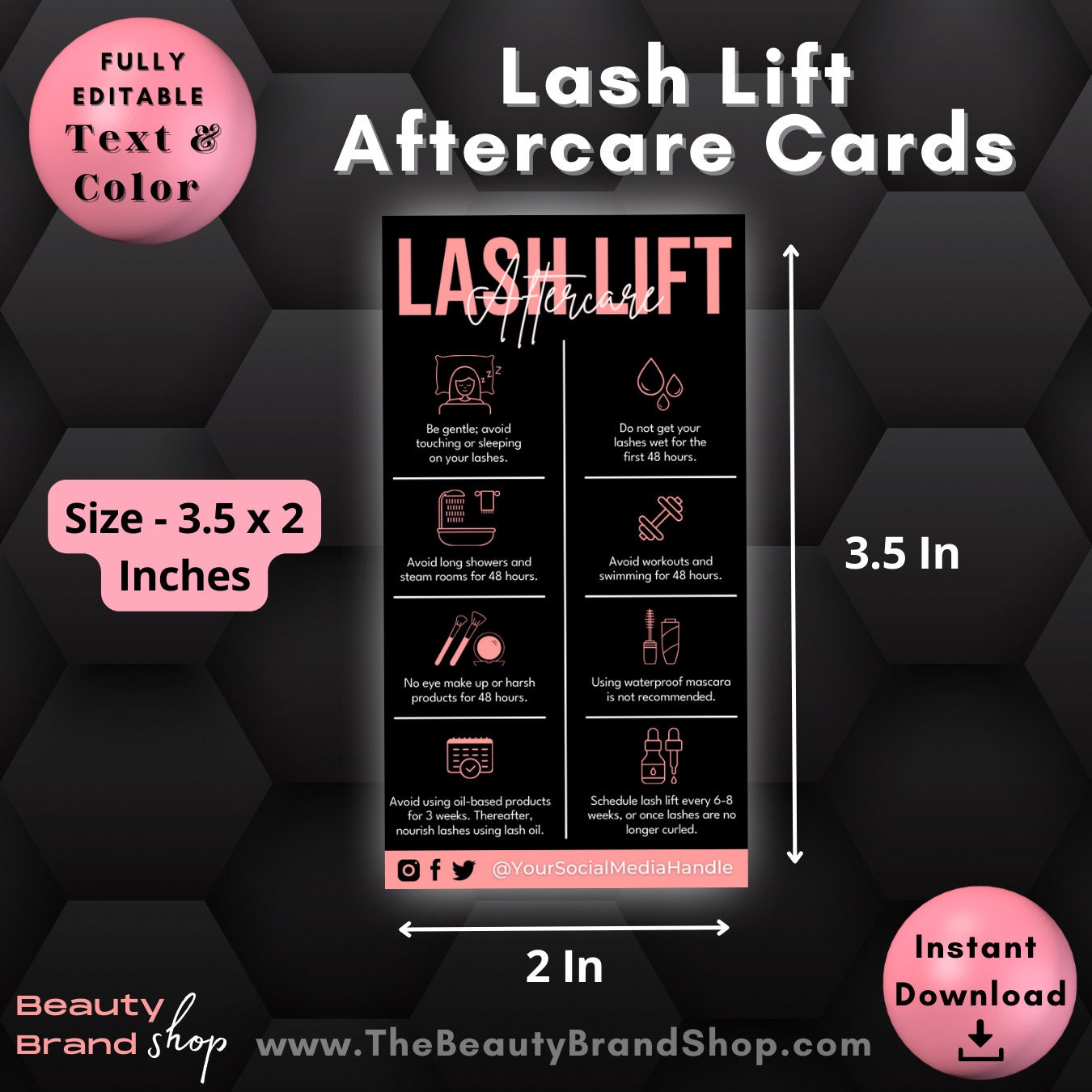 Lash Lift Aftercare Card Template, Editable Eyelash Care Guide, Lash ...