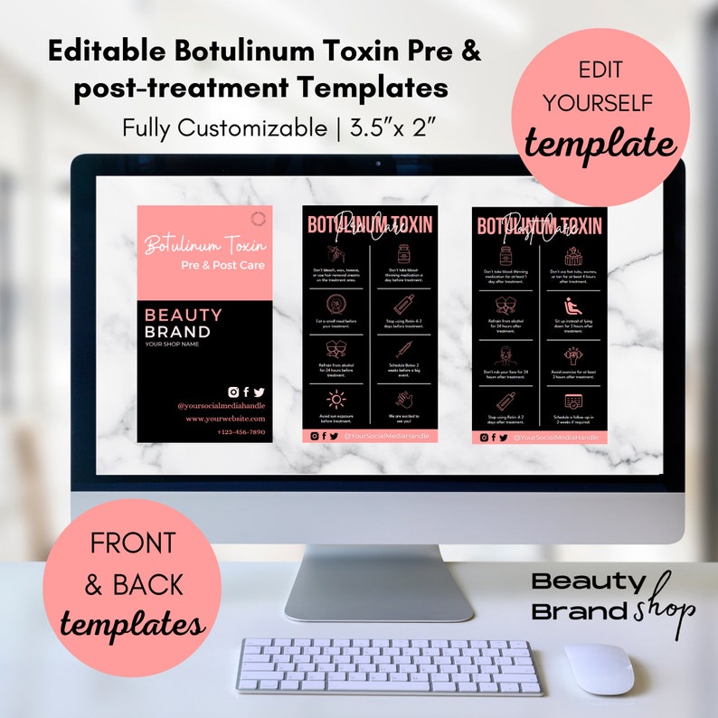 Botulinum Toxin Aftercare Card Templates, Botulinum Toxin Pre Care and ...