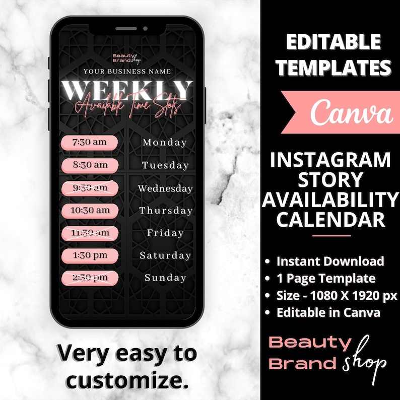 Weekly Availability Calendar Instagram Story, Black Pink Available ...