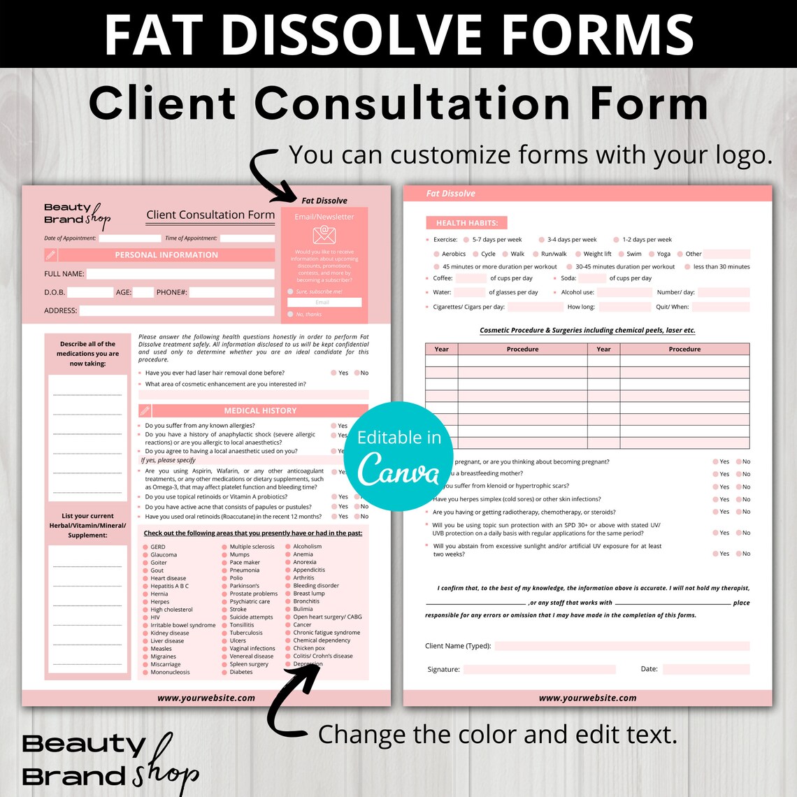 Fat Dissolving Consent Form, Editable Consultation Forms, Lipodissolve ...