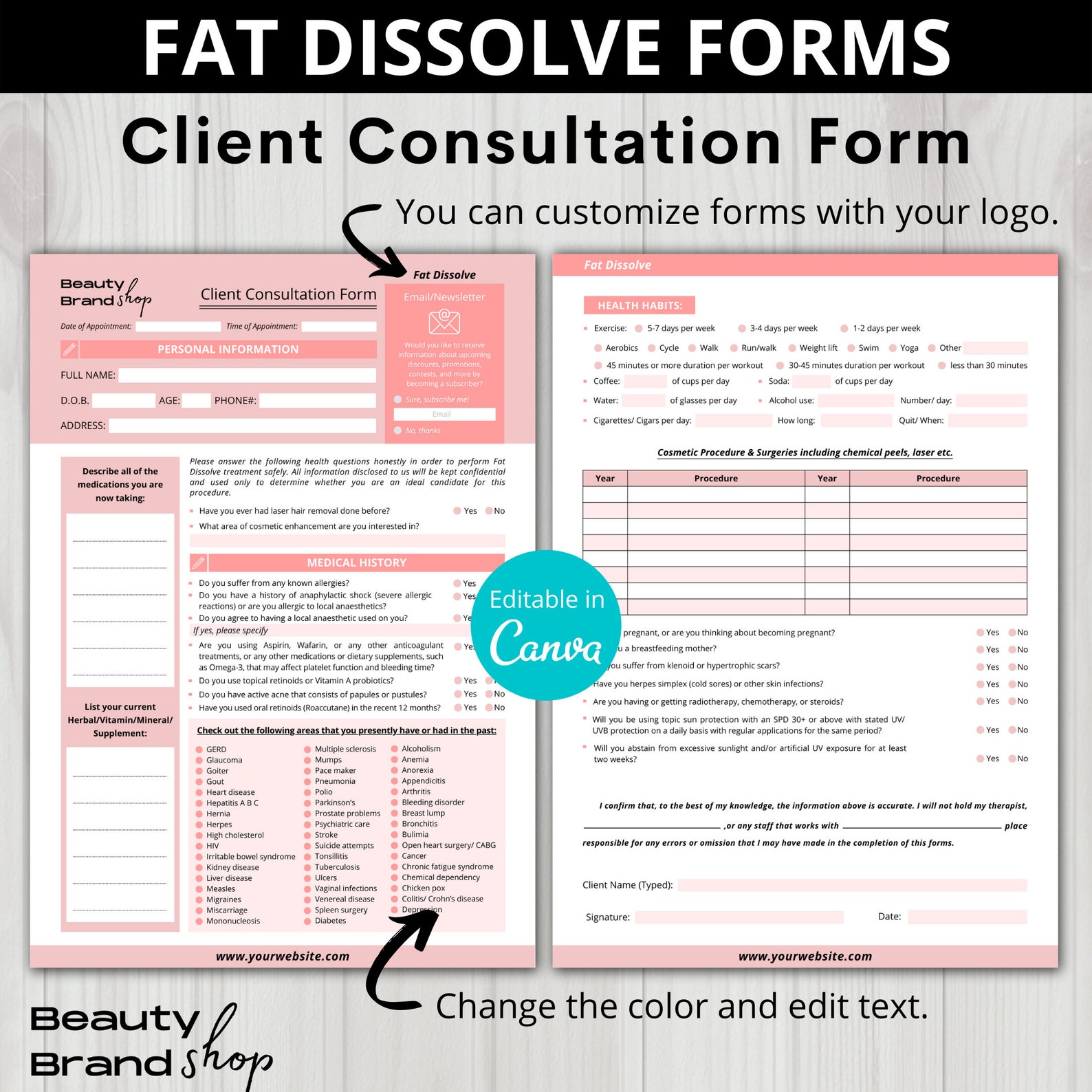 Fat Dissolving Consent Form, Editable Consultation Forms, Lipodissolve ...