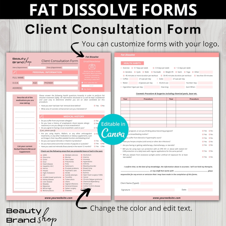 Fat Dissolving Consent Form Editable Consultation Forms - Etsy