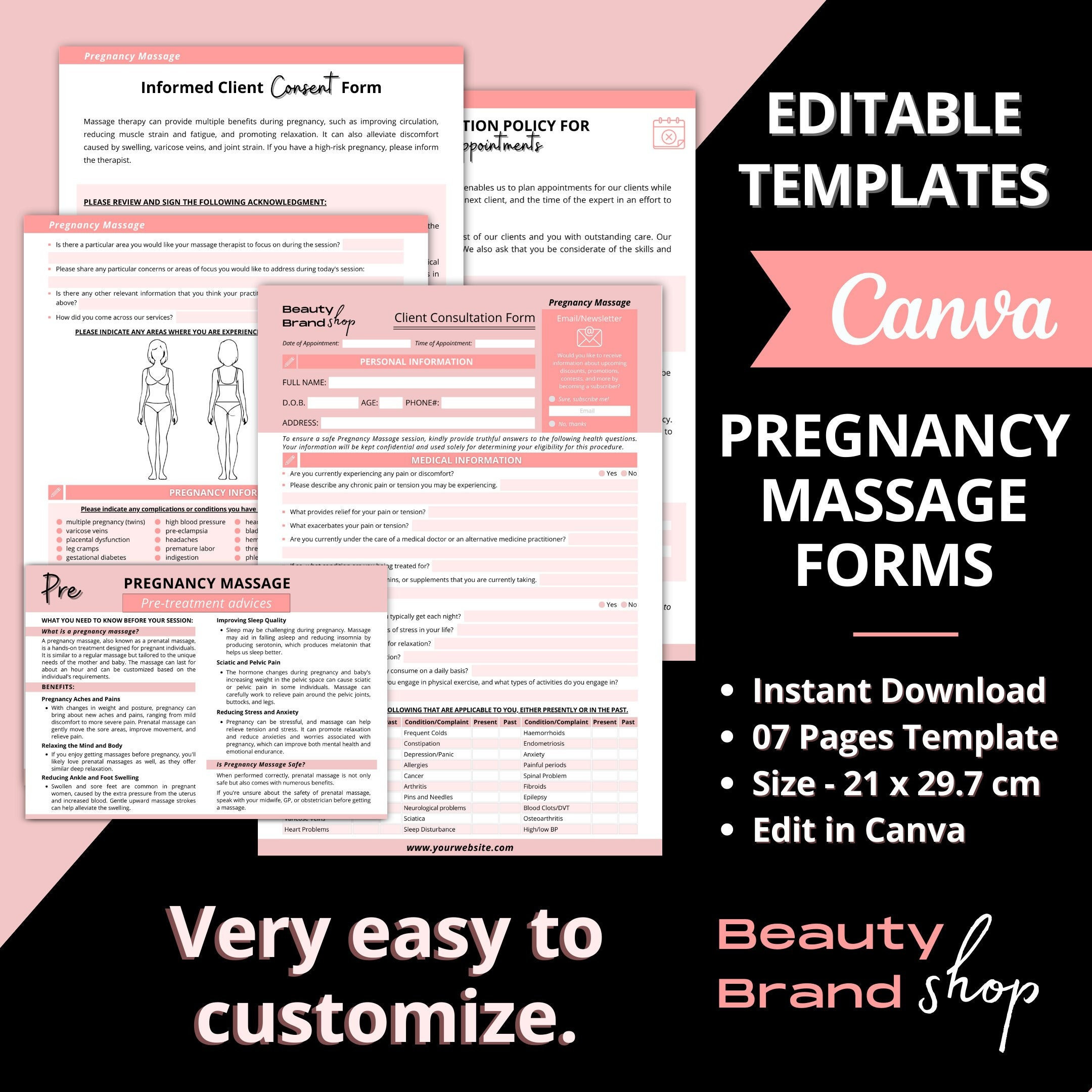 Pregnancy Massage Forms, Prenatal Consultation Forms, Client Intake ...