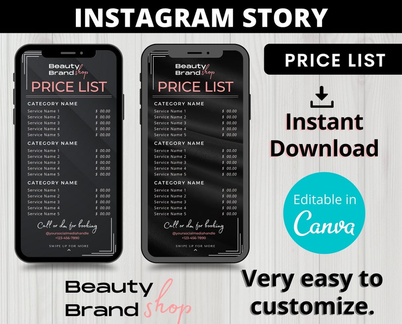 Instagram Story Price List Instagram Price List Template IG - Etsy