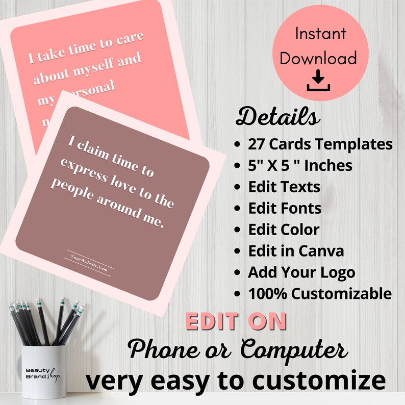 Self Discovery Affirmation Cards, Editable 30 Cards, Affirmation Cards ...