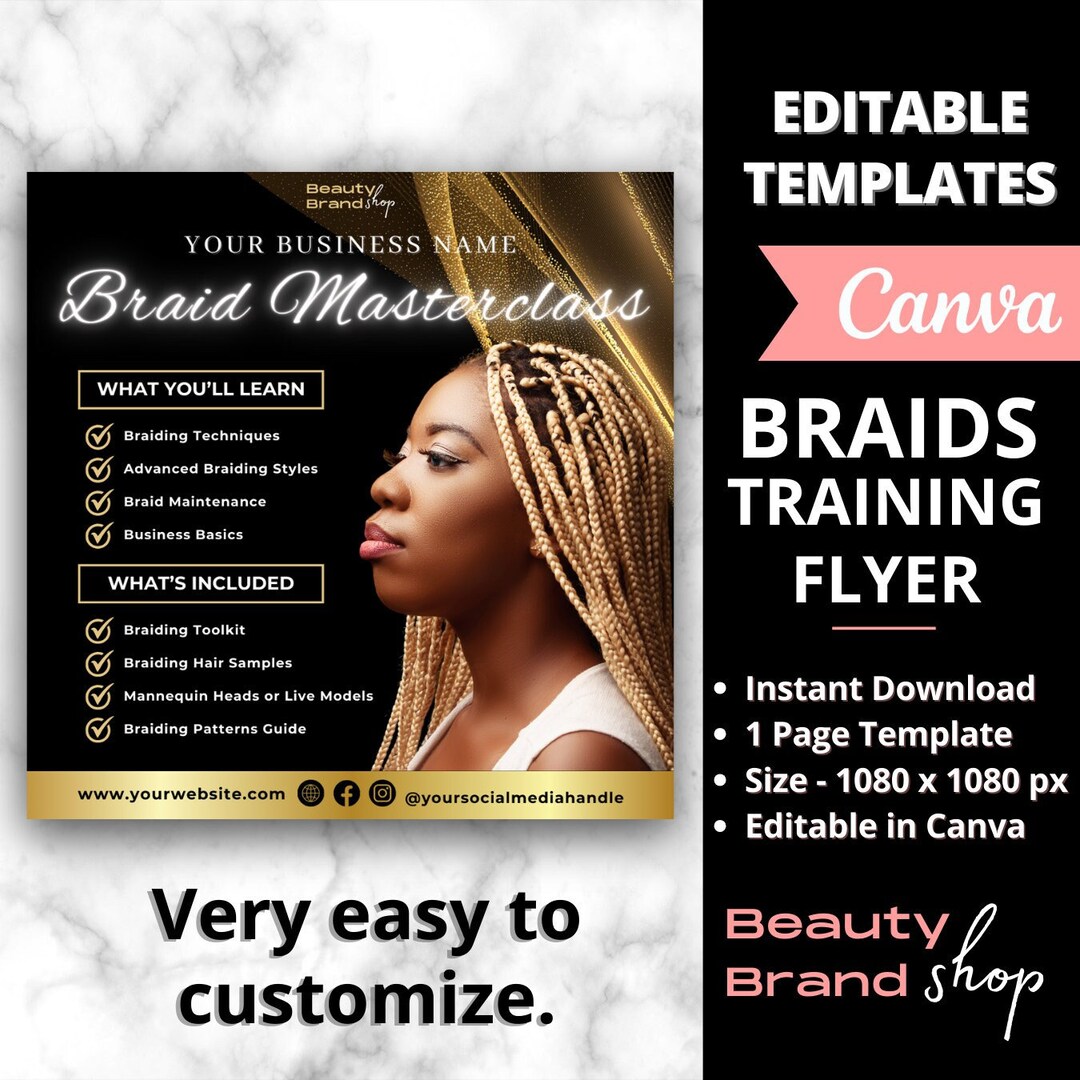 Braiding Course Flyer, DIY Flyer Template Design, Braid Training Flyer ...
