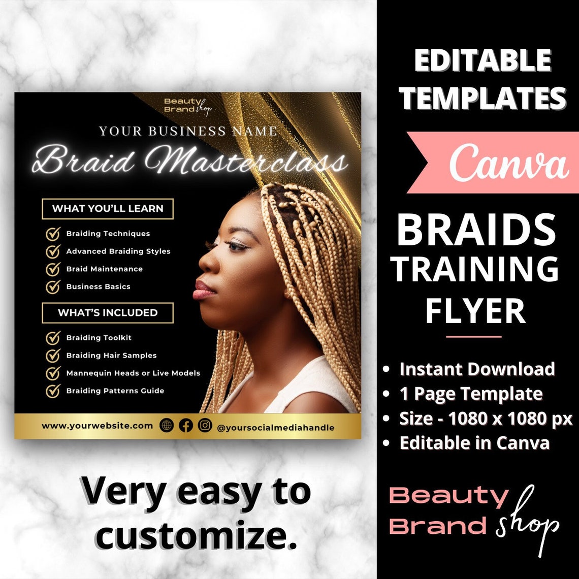 Braiding Course Flyer, DIY Flyer Template Design, Braid Training Flyer ...