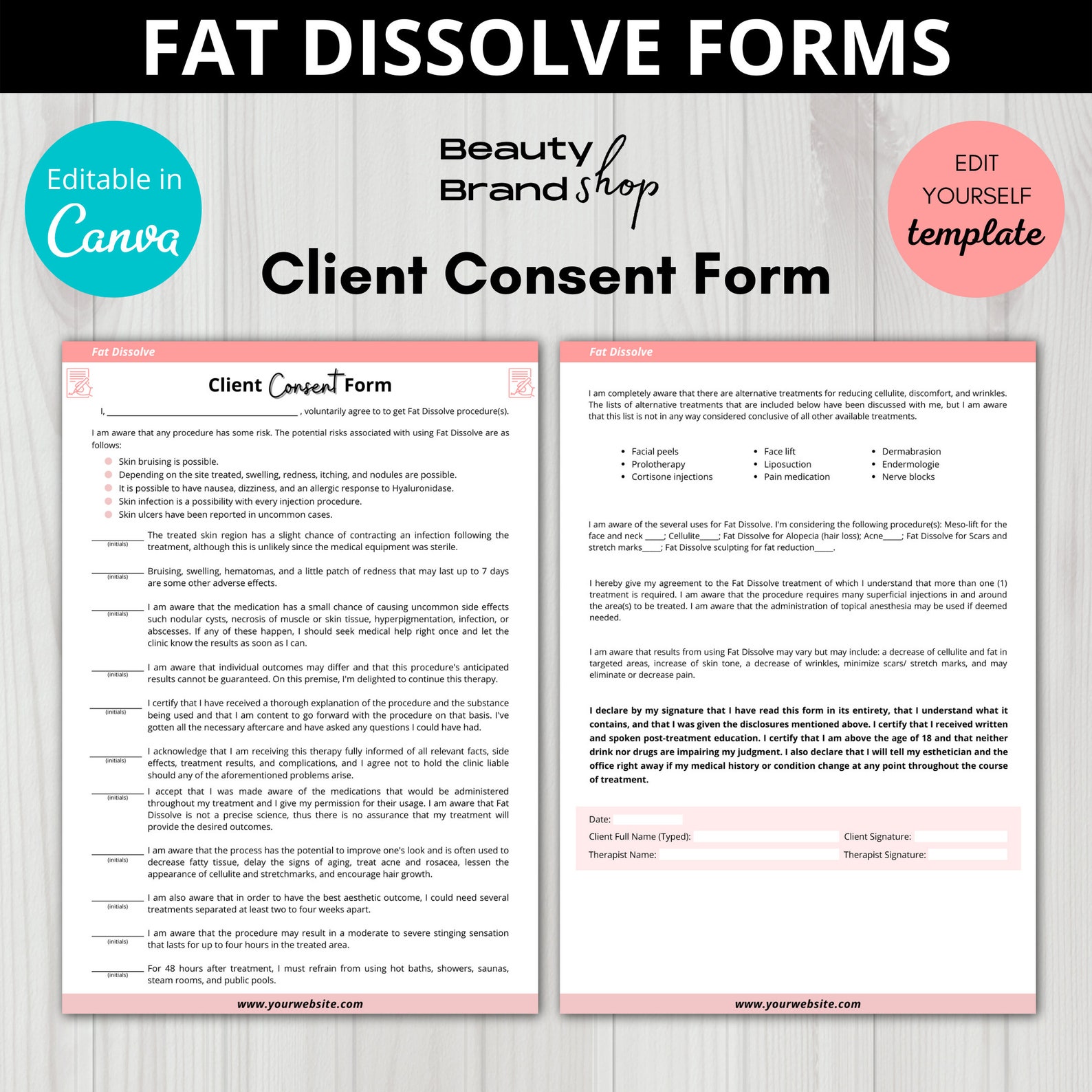 Fat Dissolving Consent Form, Editable Consultation Forms, Lipodissolve ...