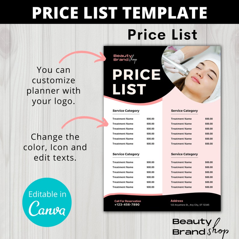 Editable Price List Template, Estheticians Beauty Spa Salons Price List ...
