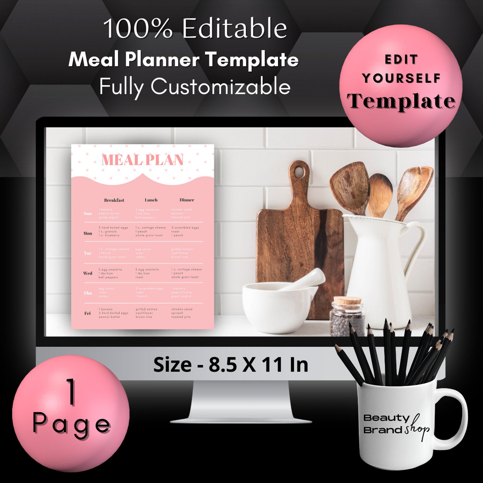 6 Day Meal Planner Template, Editable Canva Meal Planner, Digital Meal ...