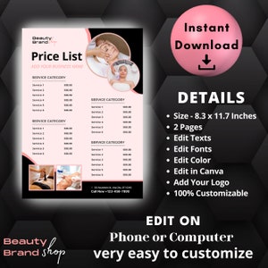 Body Sculpting Pricelist, Price List Template, Printable Pricing Menu ...