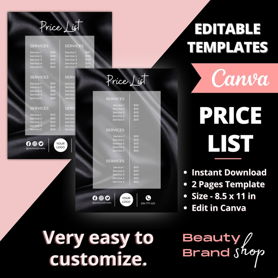 Stylish Price List Template for Makeup, Hair, Beauty, Spa, Lash ...