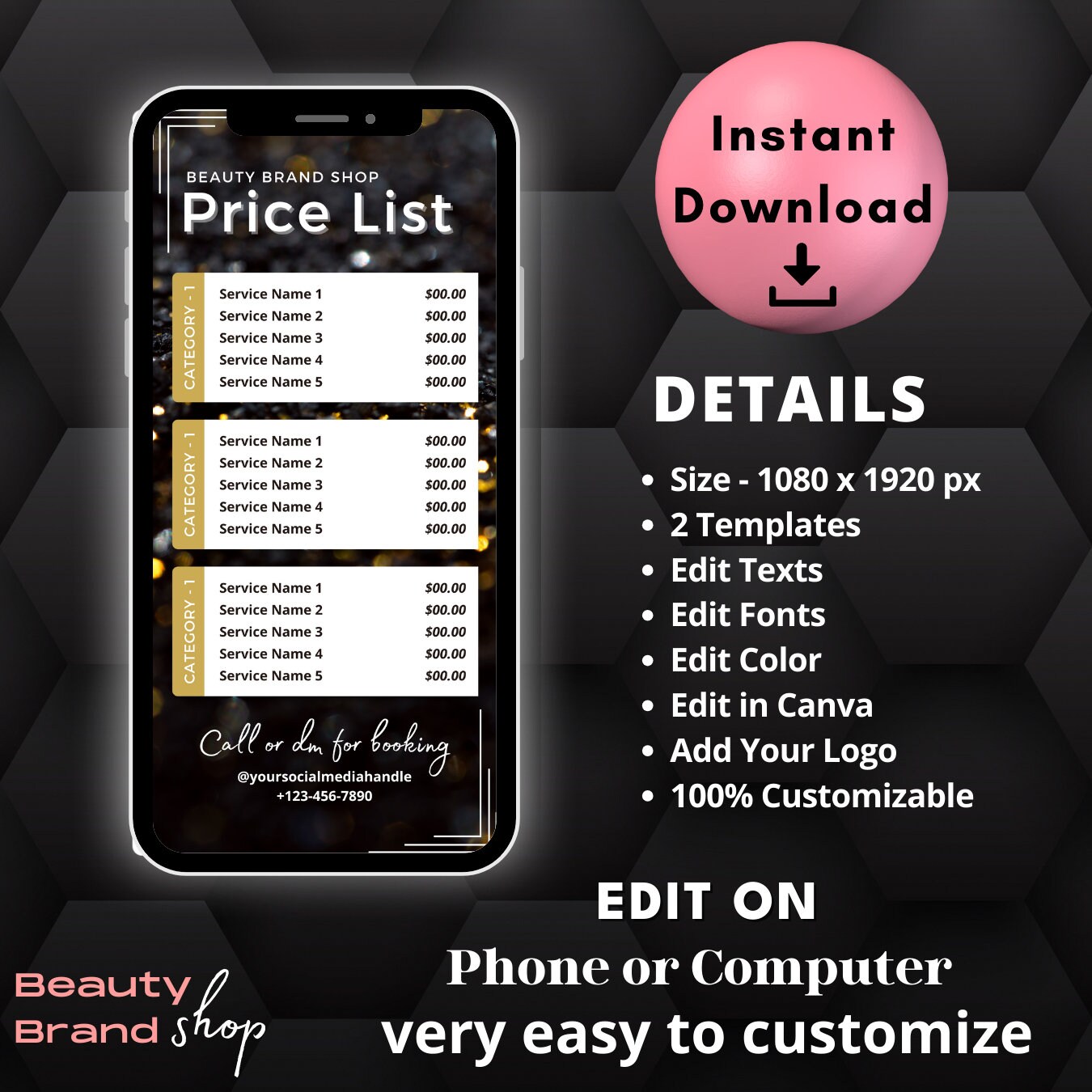 Instagram Price List Template for Story Highlights, IG Stories Price ...