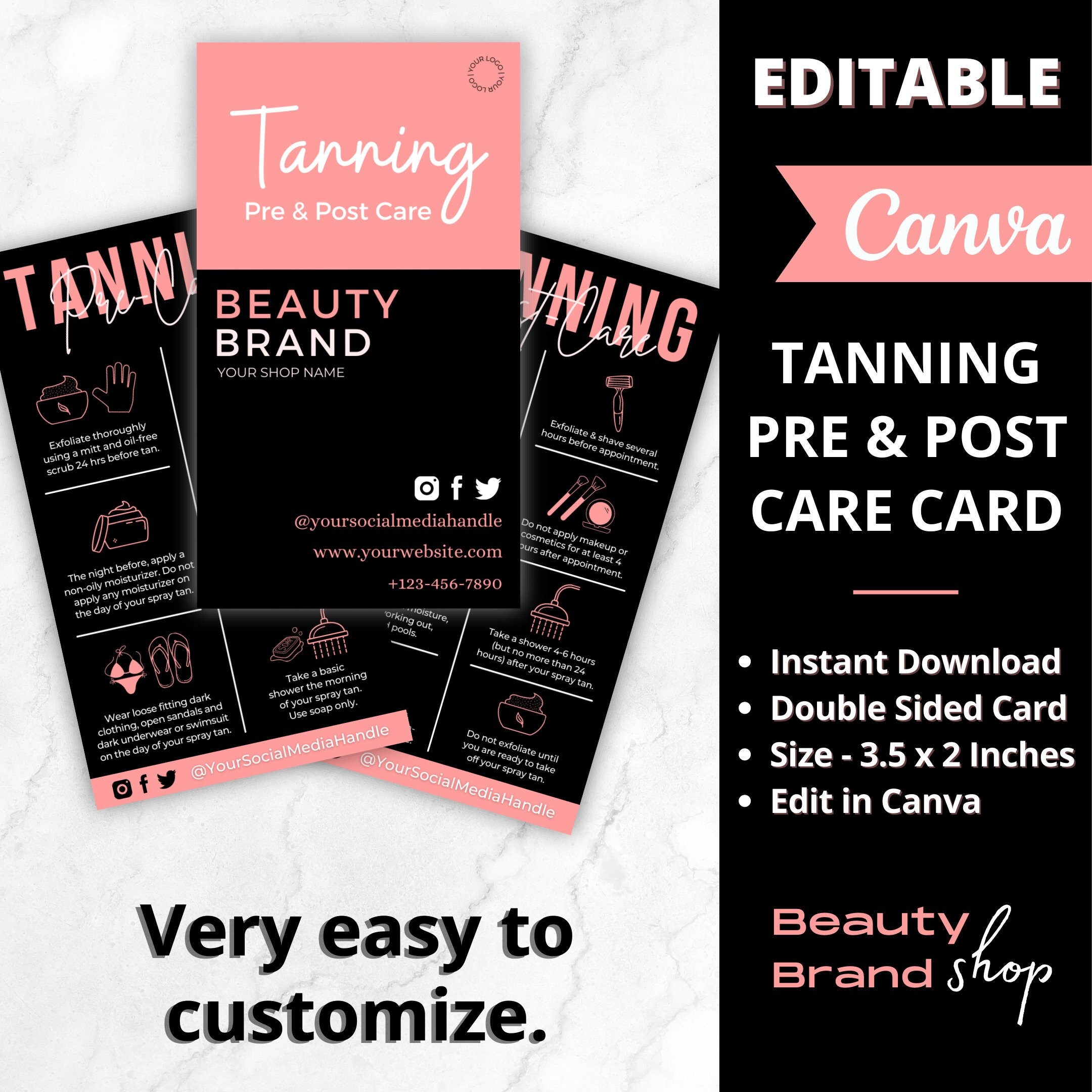 Spray Tanning Pre & Post Care Cards Templates, Spray Tan Aftercare ...