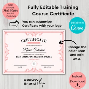 Printable Certificate of Completion Template Beauty Course - Etsy