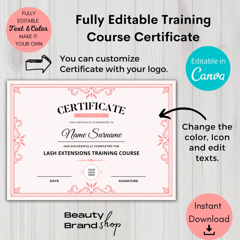 Printable Certificate of Completion Template Beauty Course - Etsy