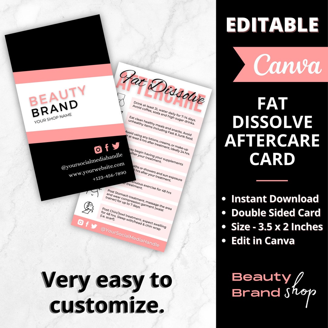 Editable Fat Dissolve Aftercare Card, Printable Fat Dissolving Care ...