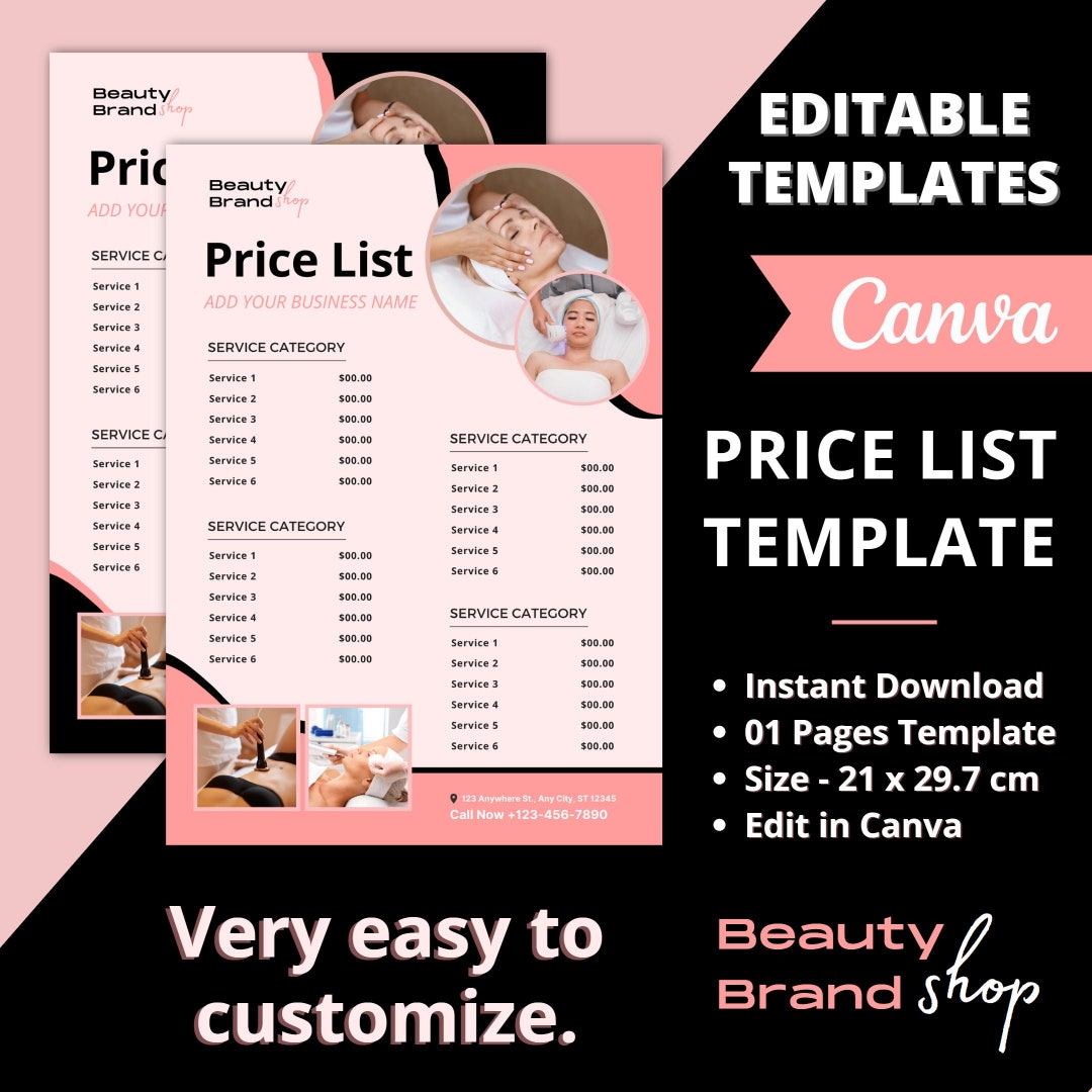 Body Sculpting Pricelist, Price List Template, Printable Pricing Menu, Salon Price List ...