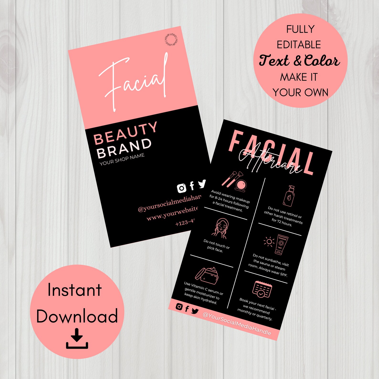 Facial Care Card Template, Editable Facial Aftercare Card, Facial ...