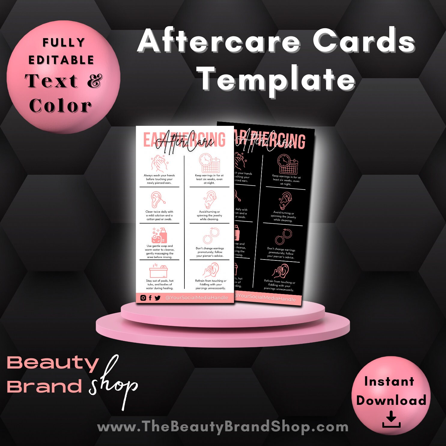 Ear Piercing Aftercare Template, Editable Piercing Guide Card, Piercing ...