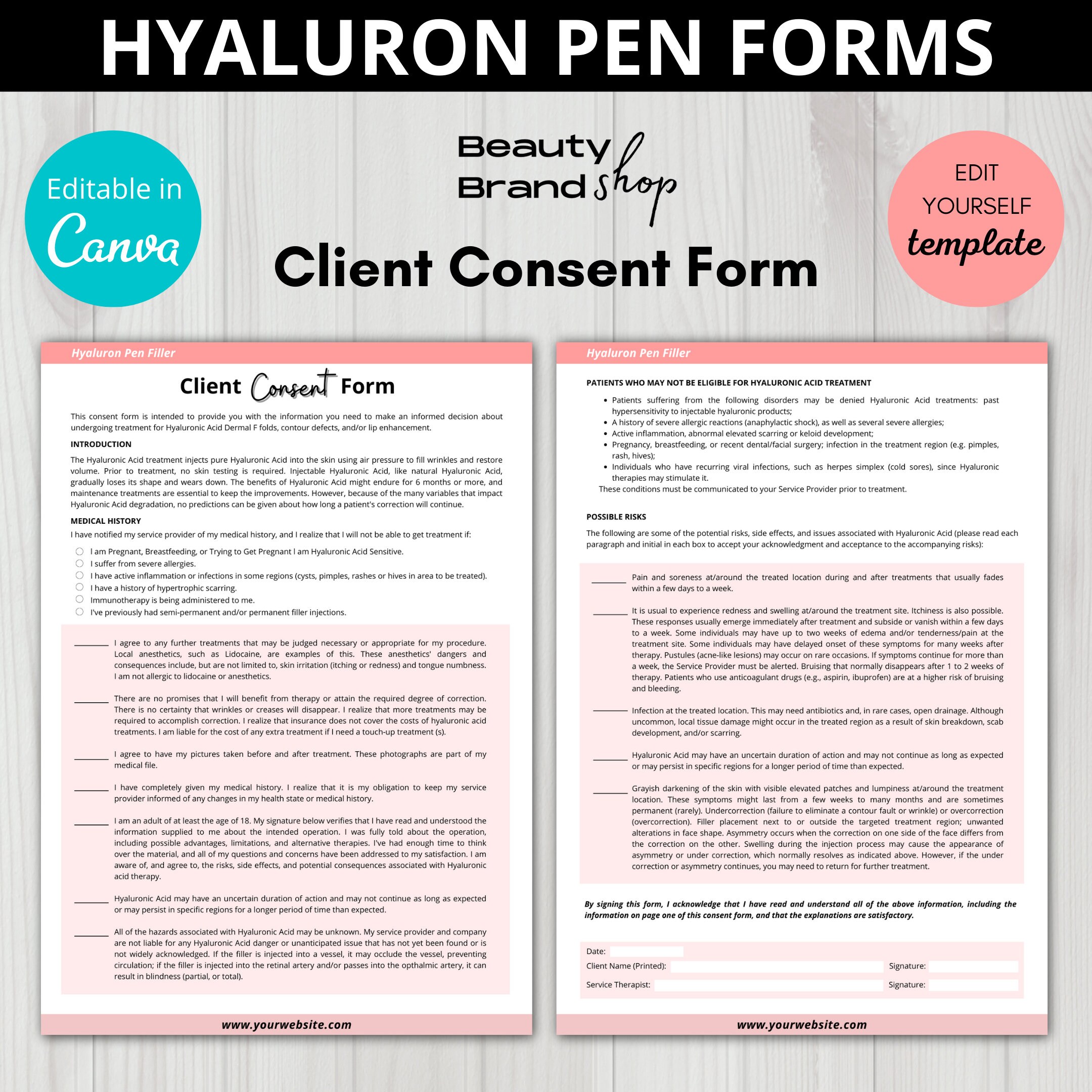 Hyaluron Pen Forms Bundle Templates, Hyaluron Pen Forms, Fat Dissolve ...