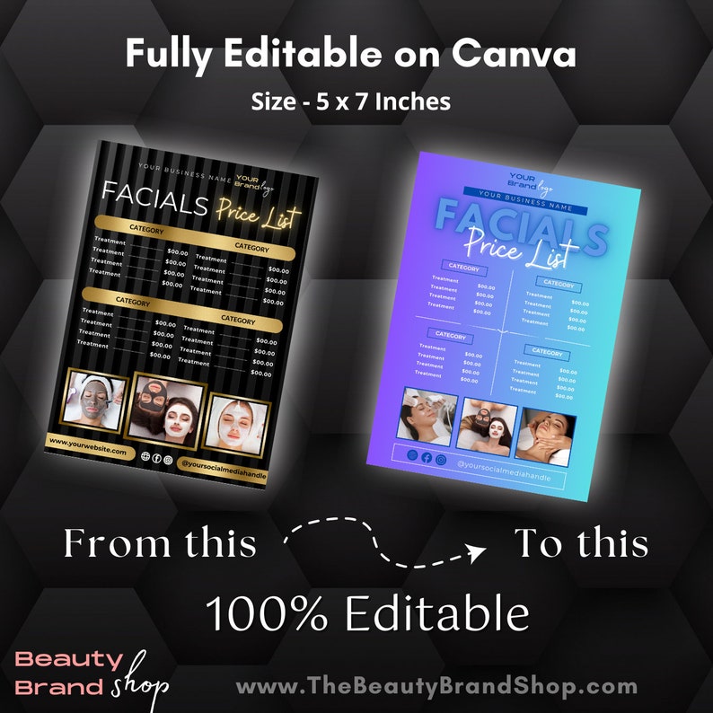 Facials Price List, Facial Luxury Pricelist, Beauty Salon Flyer ...