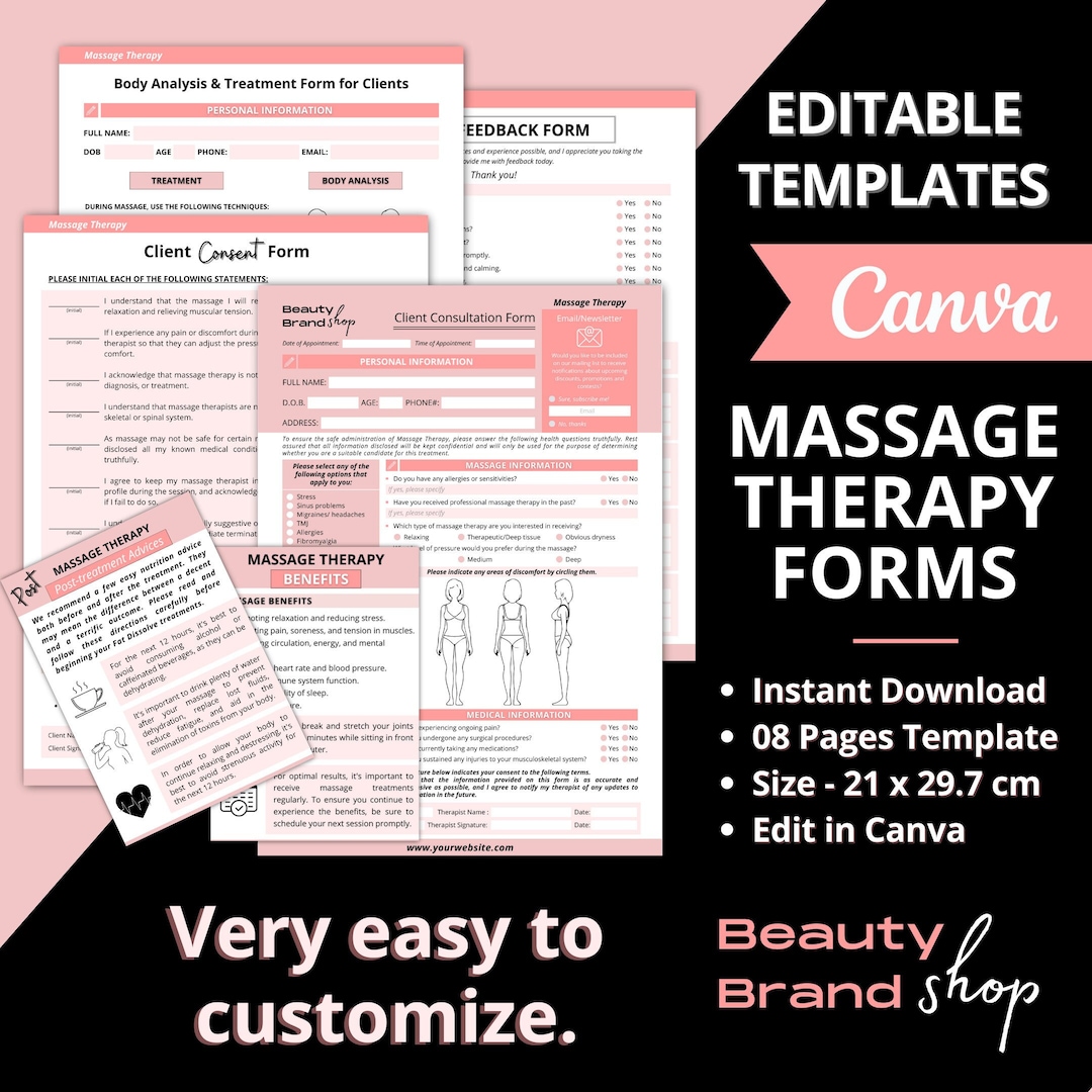 Massage Therapy Clint Intake Forms, Massage Therapist Forms, Massage ...