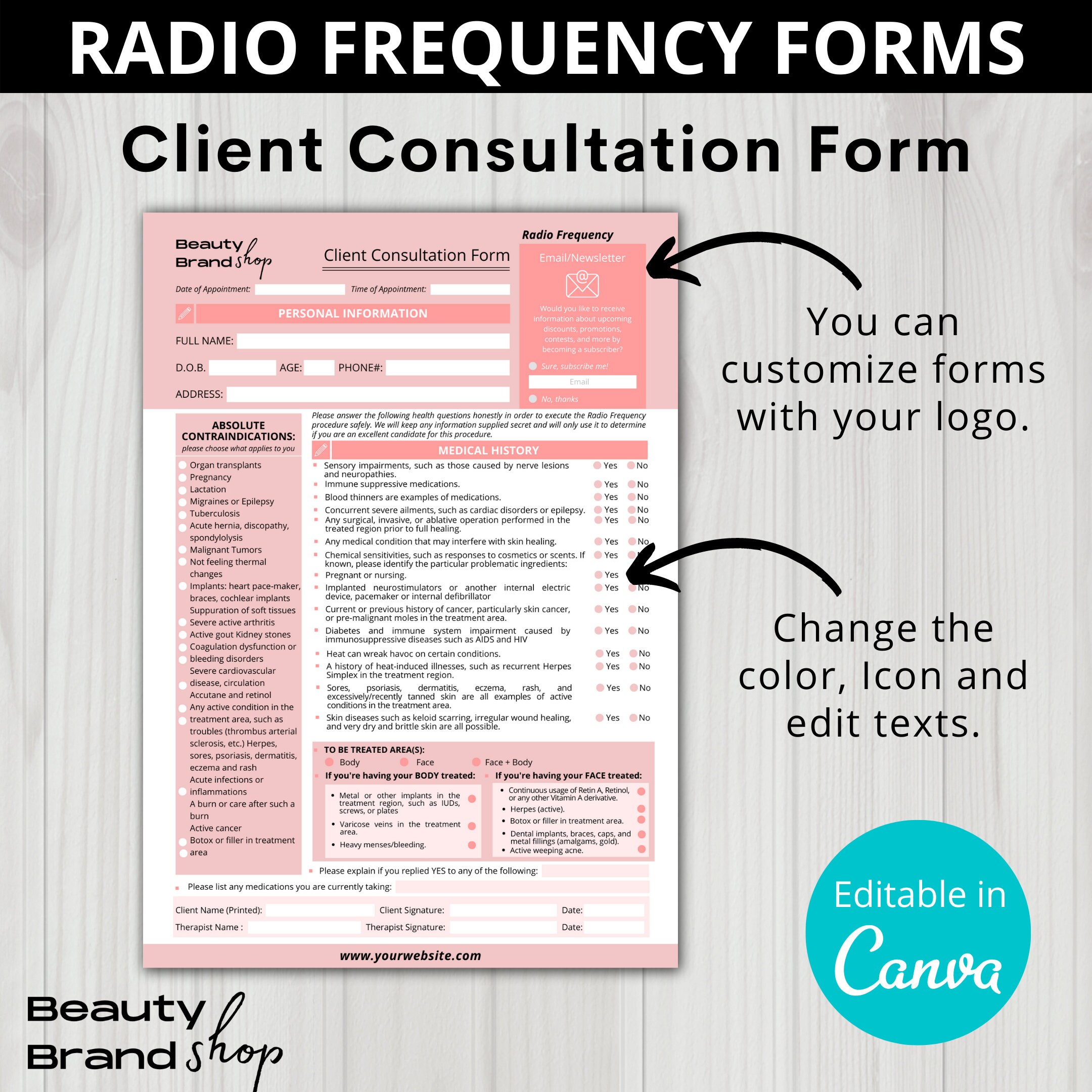 Editable Radio Frequency Forms Template, RF Skin Tightening Consent ...