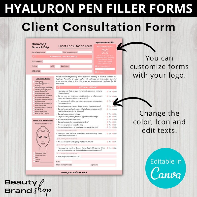 Editable Hyaluron Pen Filler Forms, Hyaluronic Pen Filler Forms, Client ...