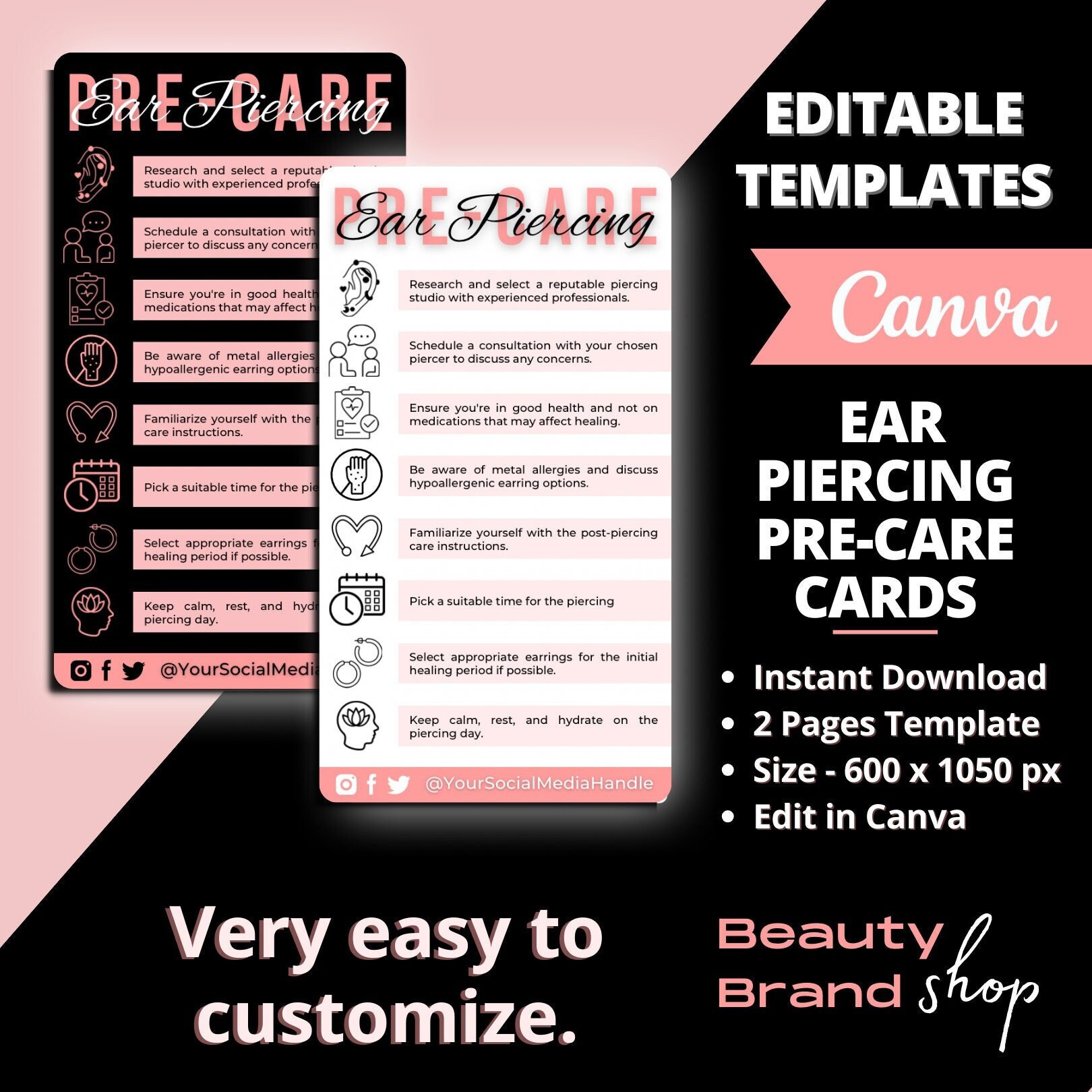 Ear Piercing Aftercare Template Editable Piercing Guide Card - Etsy
