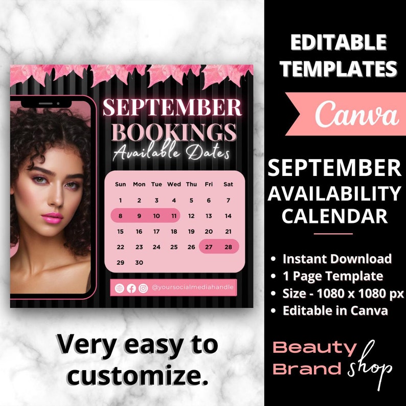 Editable September Fall Calendar, Booking Now Available, Appointment ...