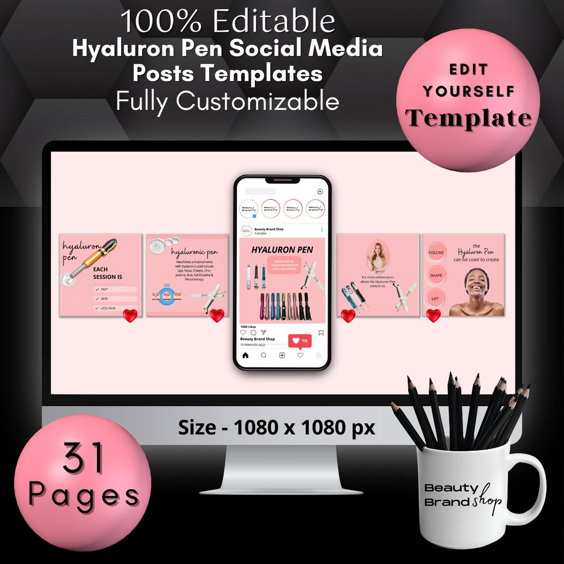 Hyaluron Pen Instagram Post Templates, Hyaluron Pen Social Media Posts ...