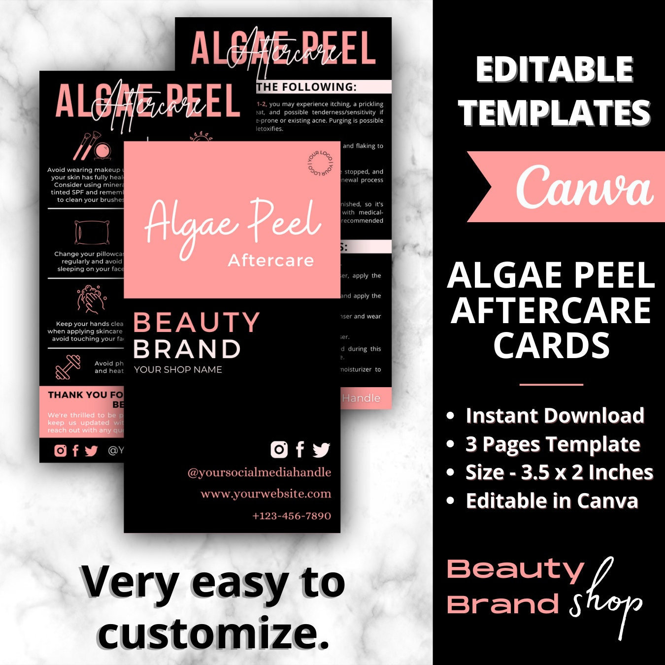 Editable Algae Peel Aftercare Cards, Algae Face Peel Pre Care Cards ...