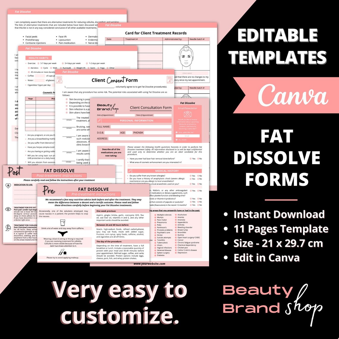 Fat Dissolving Consent Form, Editable Consultation Forms, Lipodissolve ...