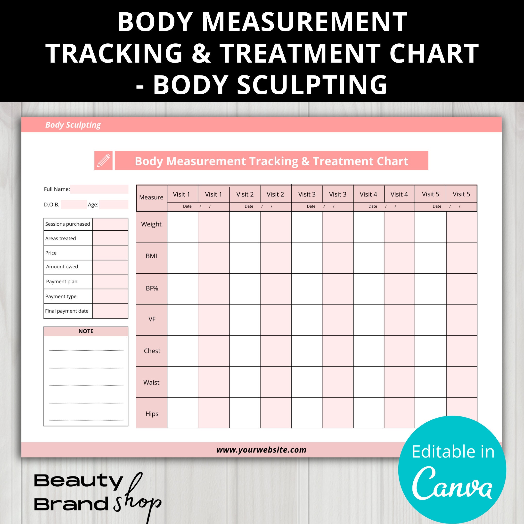 Editable Treatment Chart, Body Sculpting Forms, Body Contouring Consent ...