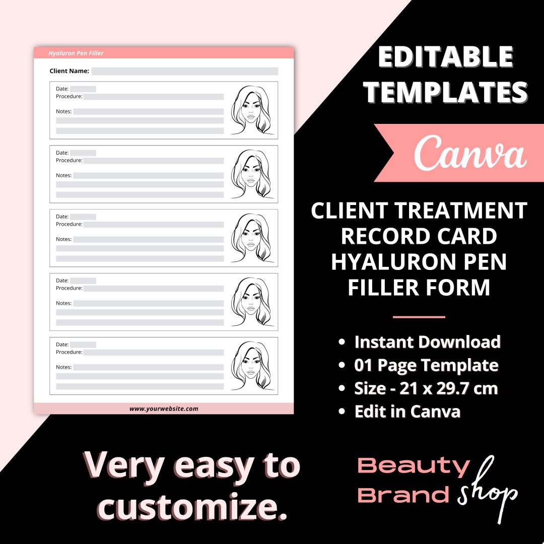 Hyaluron Pen Filler Forms, Editable Client Record Form, Client ...